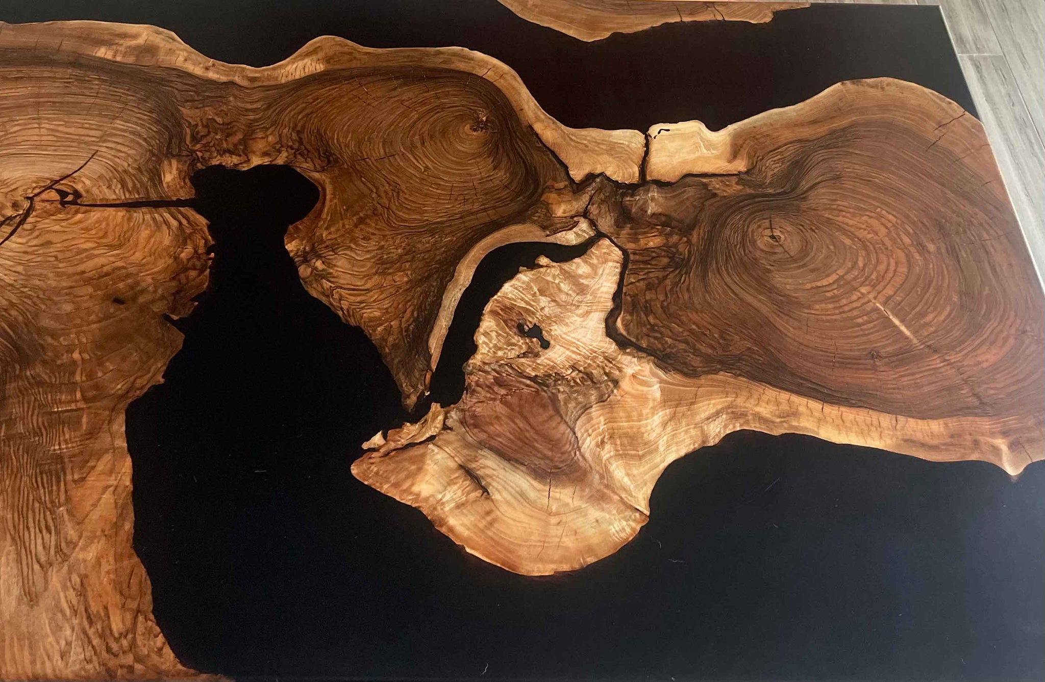 Live Edge Coffee Table Walnut & Black Epoxy 47" x 34" – ResinRoot Designs